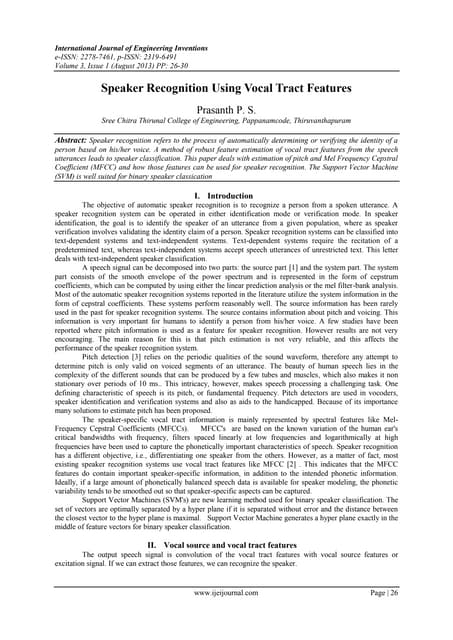 Speaker Identification based on GFCC using GMM-UBM | PDF