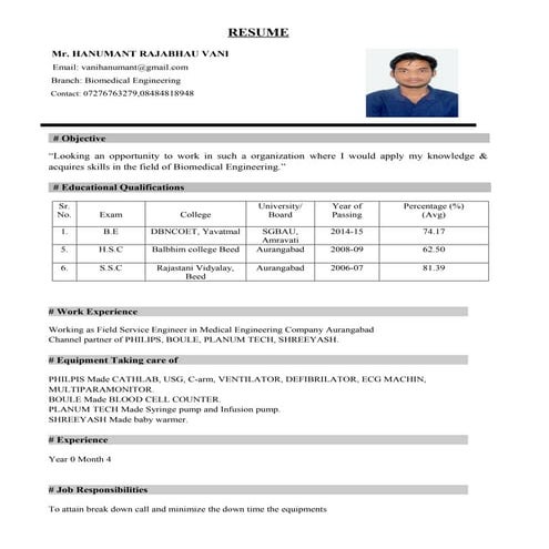 Hanumant_Biomedical engineer-RESUME | PDF