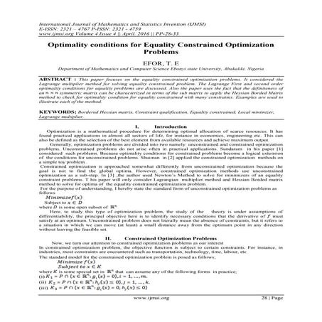 Optimality Conditions For Equality Constrained Optimization Problems Pdf