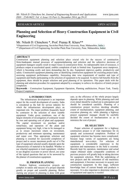 IRJET- Planning and Selection of Heavy Construction Equipments in Civil ...