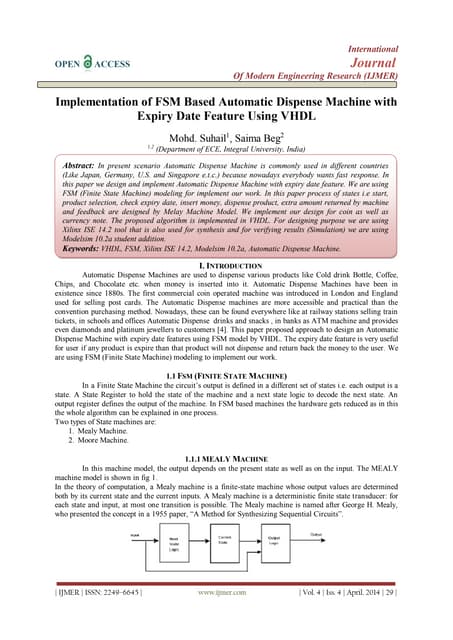 Finite State Machine Based Vending Machine Ieee Paper Pdf