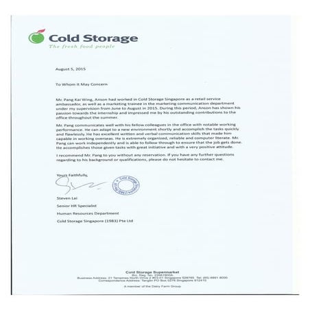 Reference letter_ Cold Storage | PDF