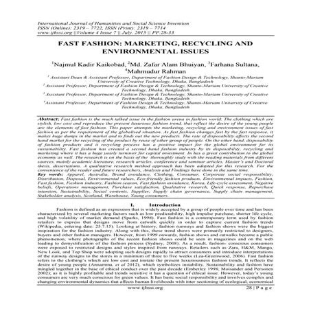 FAST FASHION: MARKETING, RECYCLING AND ENVIRONMENTAL ISSUES | PDF