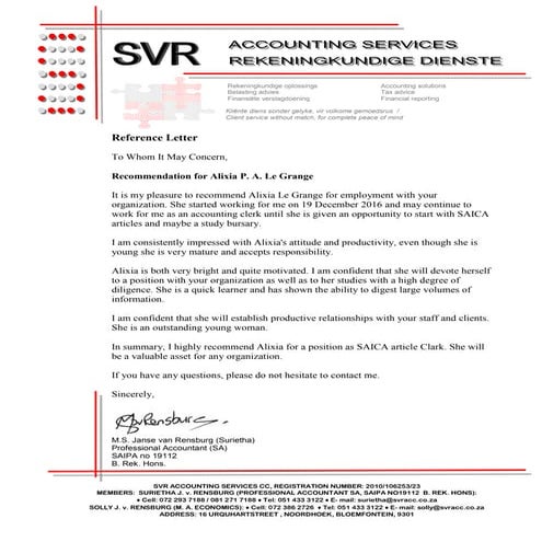 SVR Letter of recomendation | PDF