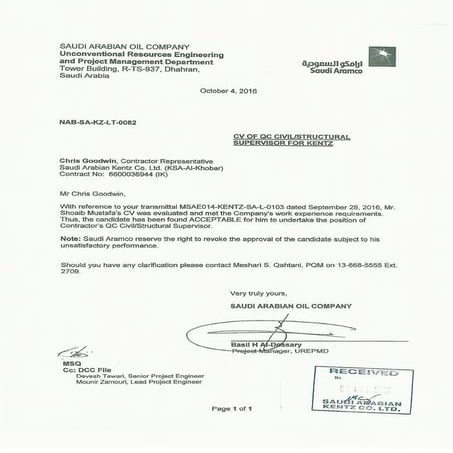 Aramco Approval(Kentz) | PDF