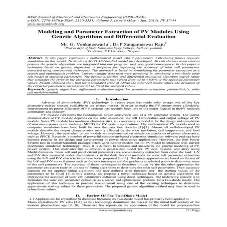 Modeling And Parameter Extraction Of Pv Modules Using Genetic Algorithms And Differential