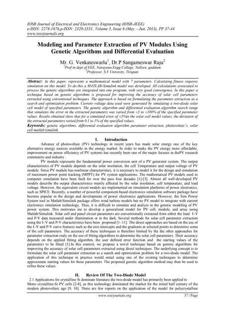 Modeling And Parameter Extraction Of Pv Modules Using Genetic Algorithms And Differential