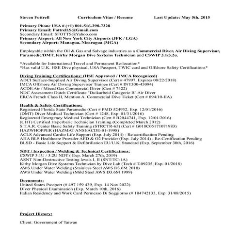 Steven Fottrell CV:Resume May 5, 2015 | RTF