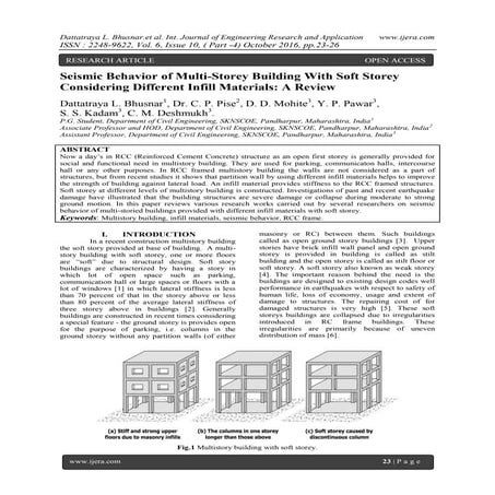 Seismic Behavior Of Multi Storey Building With Soft Storey Considering