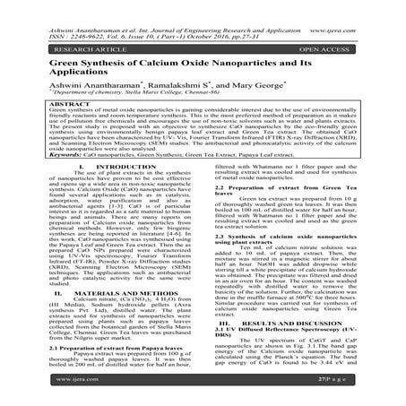 Green Synthesis of Calcium Oxide Nanoparticles and Its Applications | PDF