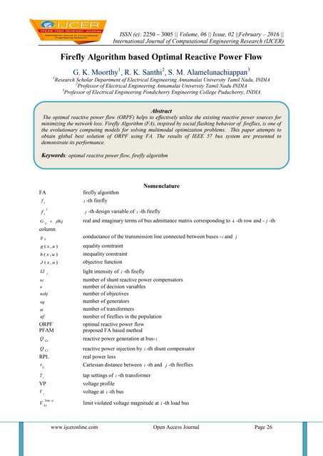 Firefly Algorithm Based Optimal Reactive Power Flow Pdf