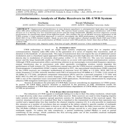 Performance Analysis of Rake Receivers in IR–UWB System | PDF