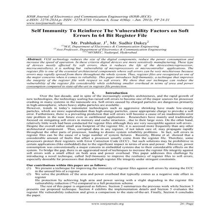 Self Immunity To Reinforce The Vulnerability Factors on Soft Errors In 64 Bit Register File | PDF
