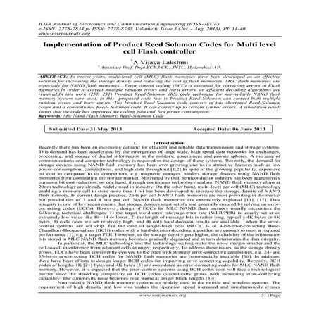 Implementation of Product Reed Solomon Codes for Multi level cell Flash controller | PDF