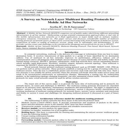 A Survey on Network Layer Multicast Routing Protocols for Mobile Ad Hoc Networks | PDF