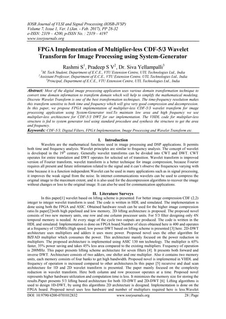 Fpga Implementation Of Multiplier Less Cdf 53 Wavelet Transform For Image Processing Using