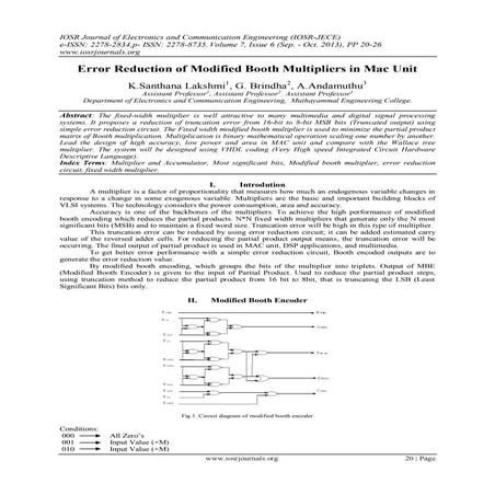 Error Reduction of Modified Booth Multipliers in Mac Unit | PDF