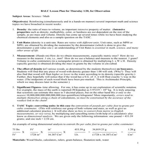BE-4 Lesson Plan on Density | DOC