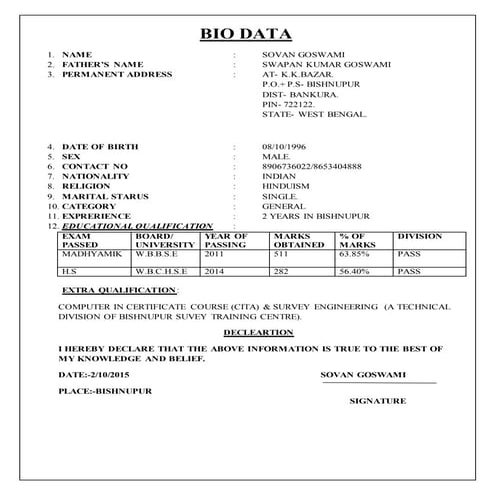 BIO DATA | PDF