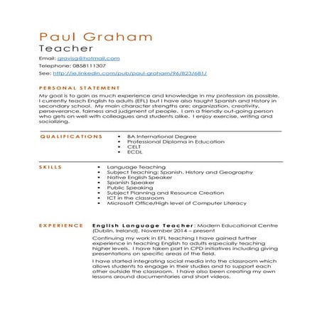Paul Graham CV up to date 2015 | DOCX