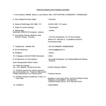 PROPFORMA FOR PADMA AWARD | DOCX