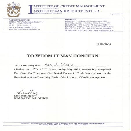 Credit Management Certificates Cr 1-2-3 | PDF