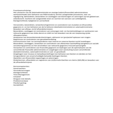 Functieomschrijving SVB | PDF