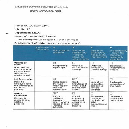 Crew Appraisal Form - Laura M | PDF