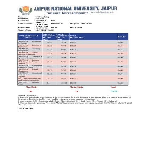 MBA 11 YEAR RESULT | PDF