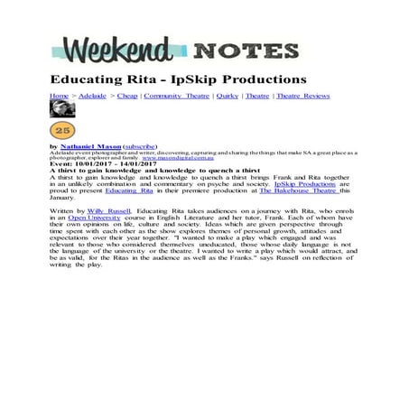 Weekend Notes - Nathanial Mason article 'Educating Rita' | DOCX | Drama ...