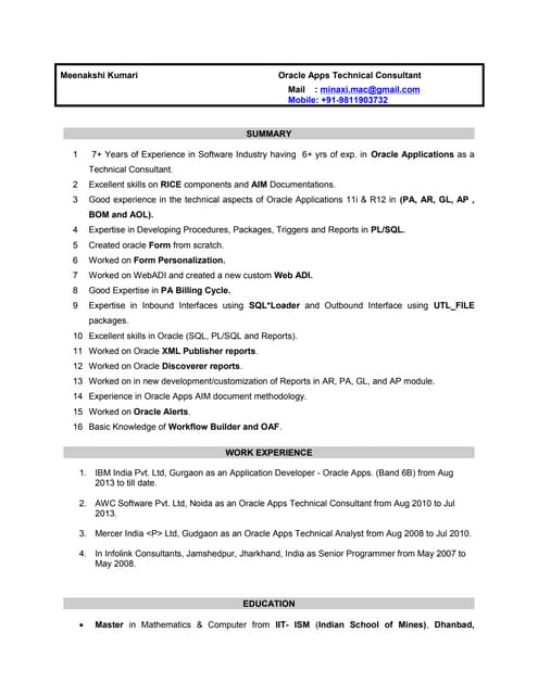 Oracle Programmer Resume | PDF