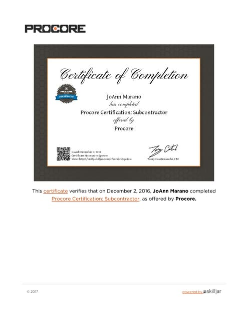 Procore Superintendent Certification | PDF