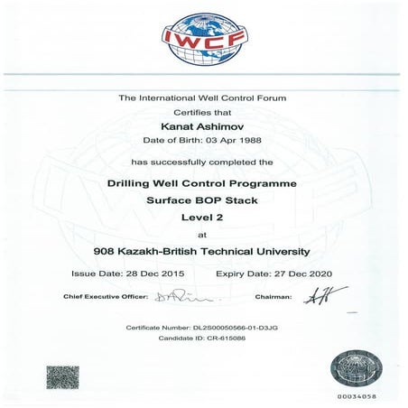 IWCF certificate Kanat Ashimov | PDF