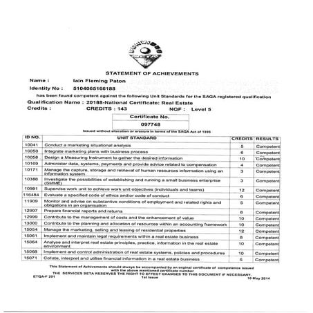 NQF 5 Statement of Achievements. | PDF