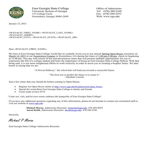 Spring Open House Event Letter | DOC | College Education | Education