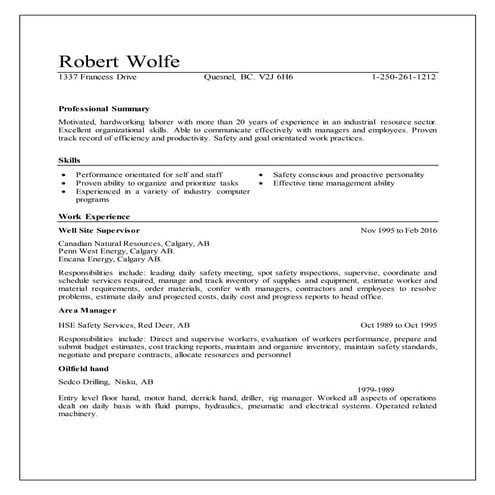 Robert Wolfe. worker resume April 12 | DOCX