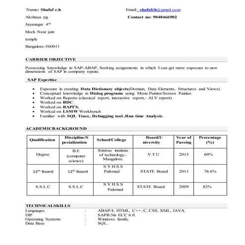 Shafaf abap resume | DOCX | Computing | Technology & Computing