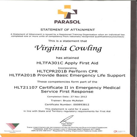 First Aid Certificate | PDF