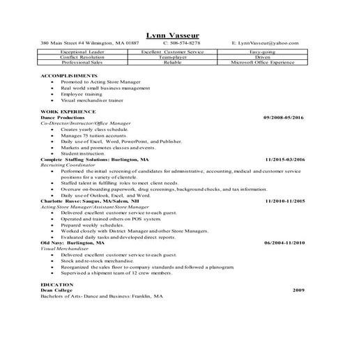 Lynn Vasseur Resume 2016 | DOCX