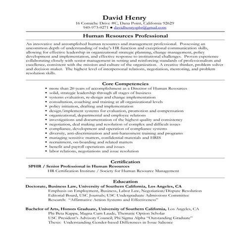 David Henry Resume - Short Version April 2015 | DOC