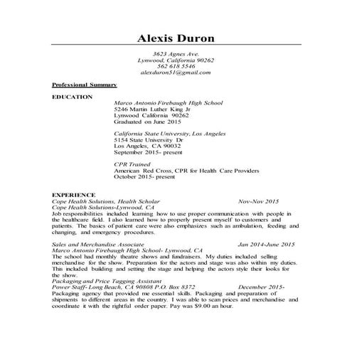 Updated Resume Alexis Duron | DOCX | Education