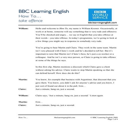 Take Offence (BBC Language) | PDF | Talk Show | Genres