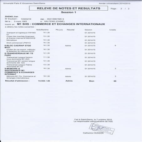Jian ZHENG RELEVE DE NOTES ET RESULTATS MENTION BIEN PAGE 2 | PDF