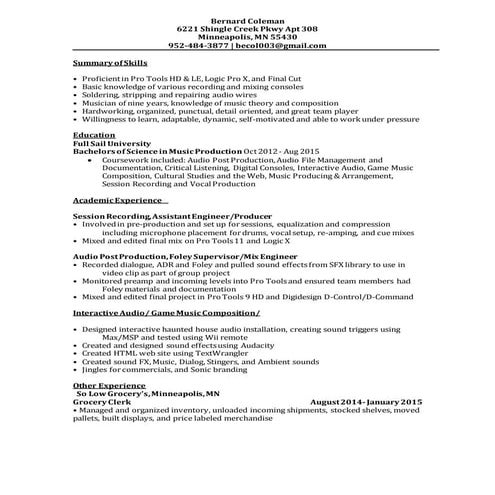 Bernard Coleman MP Resume | DOCX