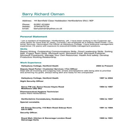 Barry R Osman CV | PDF