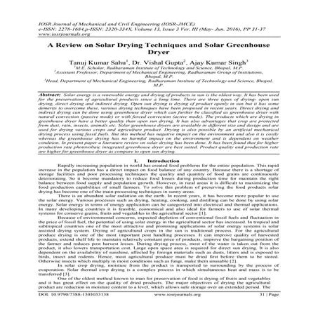 Principles, Classification and Selection of Solar Dryers | PDF