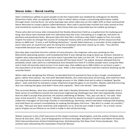 Bend Reality Article... Steve Jobs | PDF