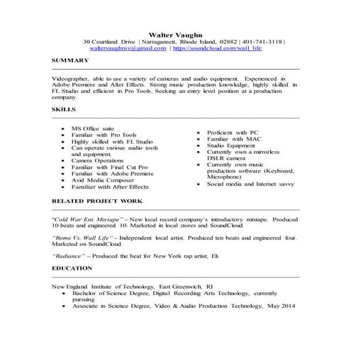 wally correct resume | DOCX | Digital Audio | Computer Software and Applications