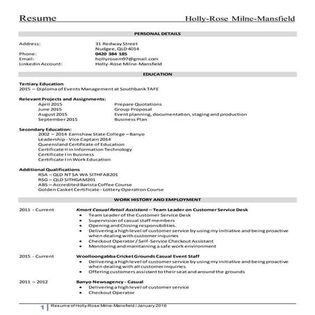 Resume of Holly-Rose Milne-Mansfield | DOCX
