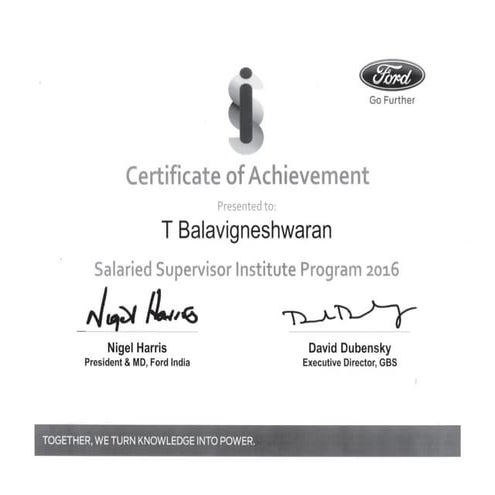 Salaried Supervisor Institute Certificate | PDF